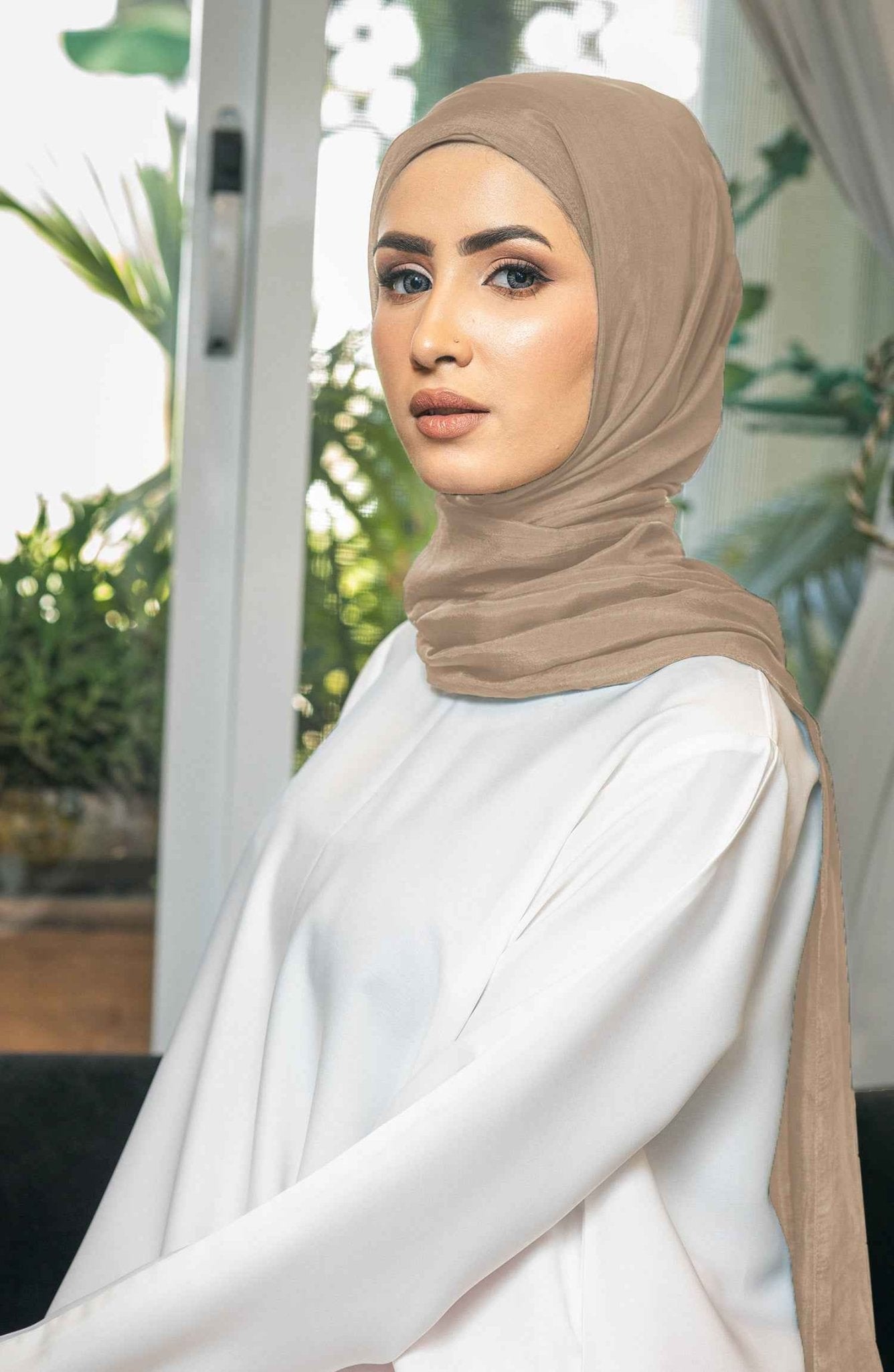 Elegant Beige Silk Hijab – Buy Online in Pakistan | Malbus