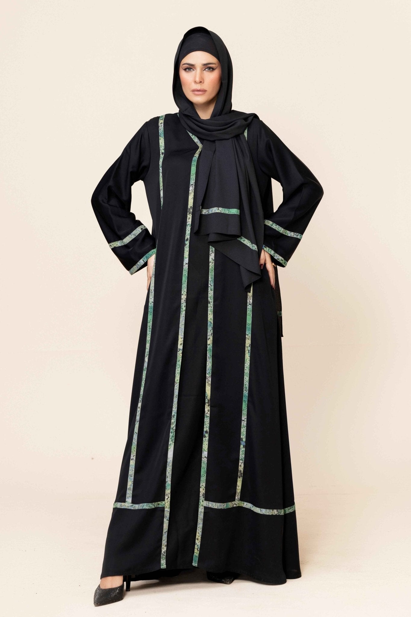 Ember Green Abaya with Modern Detailing | Malbus