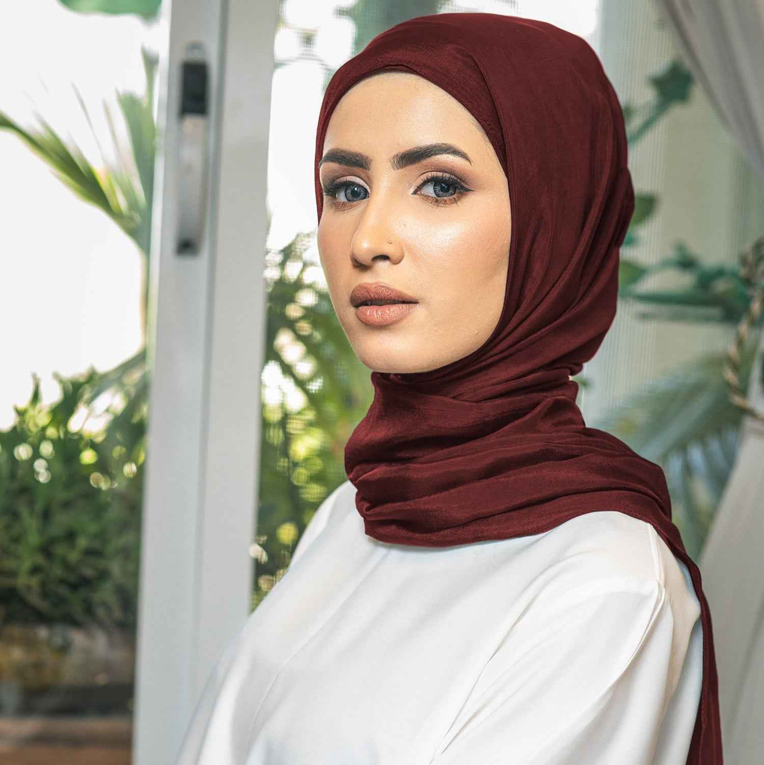Maroon Silk Hijab – Lightweight & Elegant | Malbus